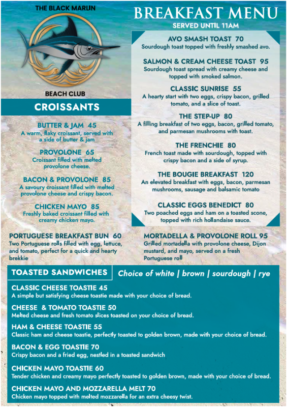 Menu - The Black Marlin Beach Club
