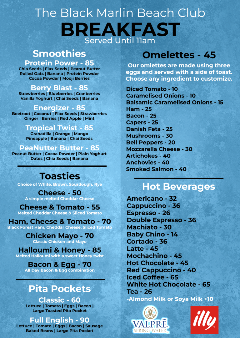 Menu - The Black Marlin Beach Club