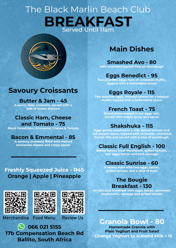 Menu - The Black Marlin Beach Club